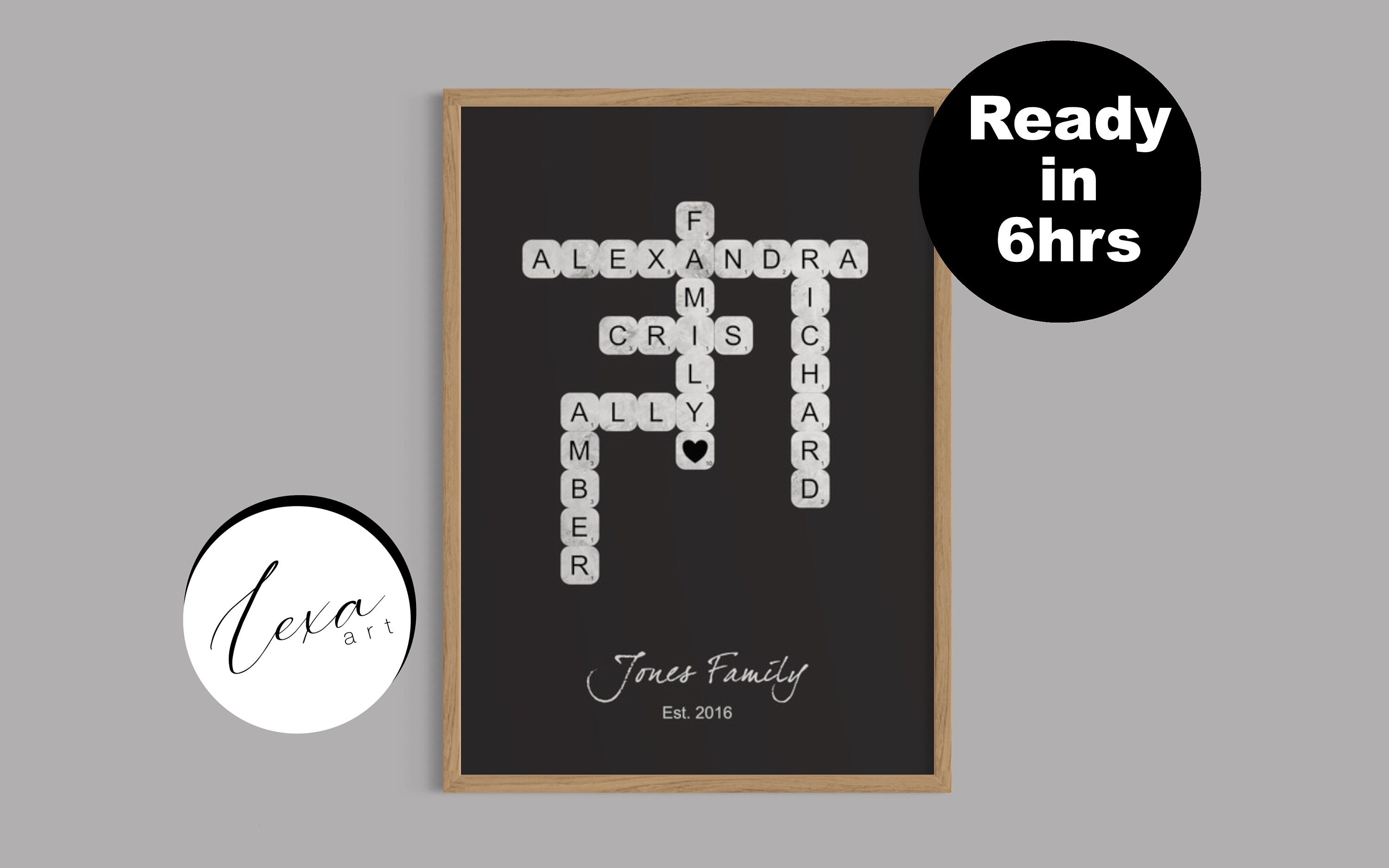 Personalised Family Crossword Puzzle Wall Art, Stone Family Names Sign ...