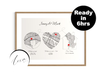 Personalised Map Print, Met Wedding Home Map Custom Location ...