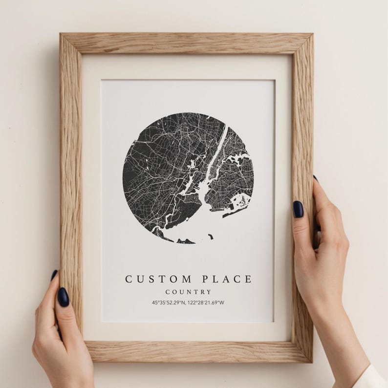 Custom Black Map Print, Personalized City Map Art, Modern Location ...