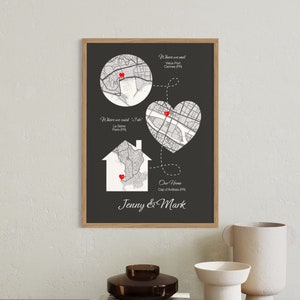 Personalised Map Print, Our Story Map Custom Location Met Married Home ...