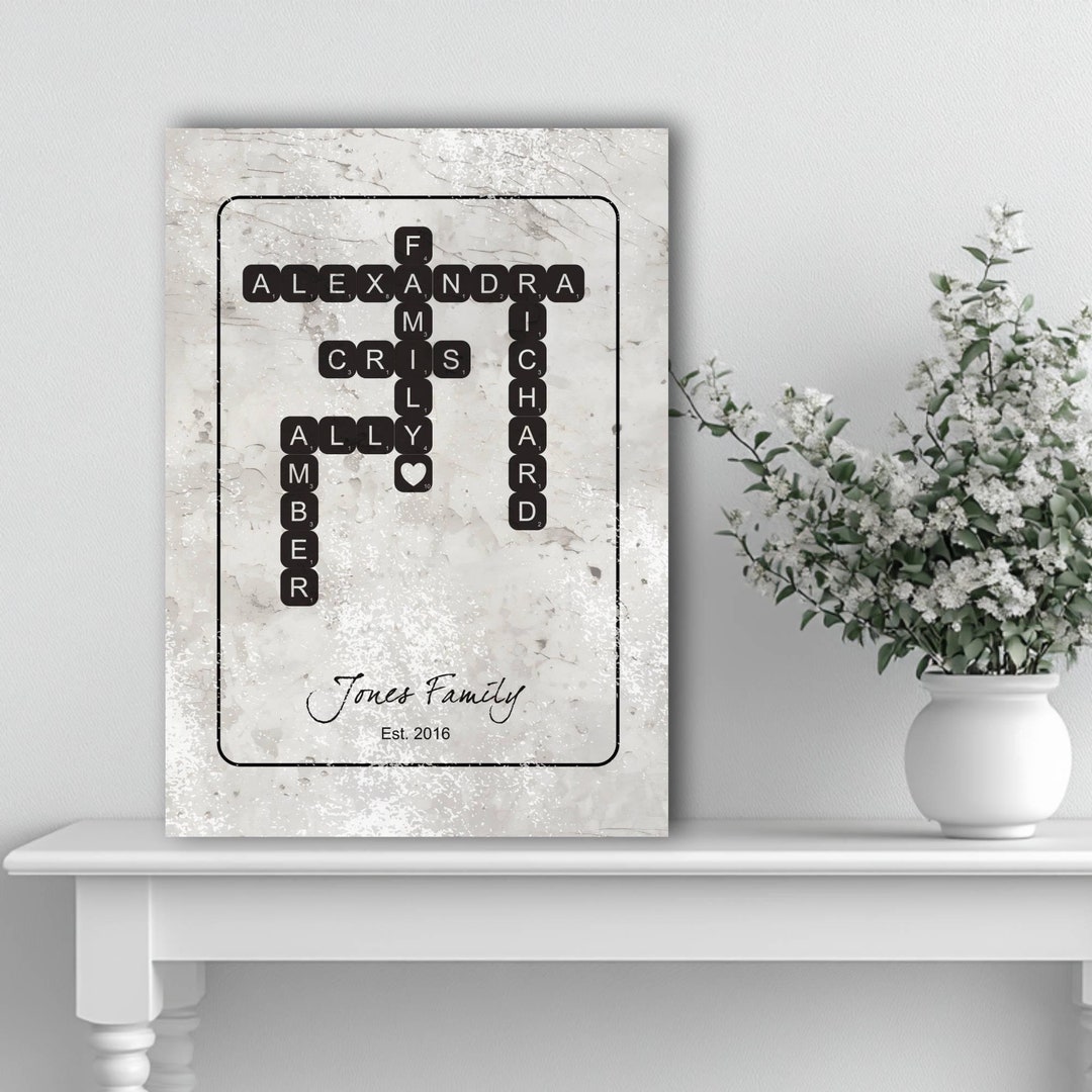 Personalized Family Scrabble Canvas, Custom Crossword, Puzzle Wall Art ...