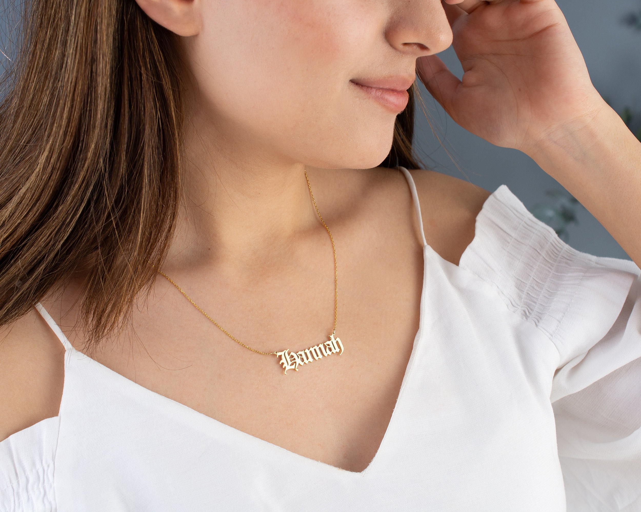 14k Solid Gold Name Plate Necklace, Personalized Name Necklace, Silver ...