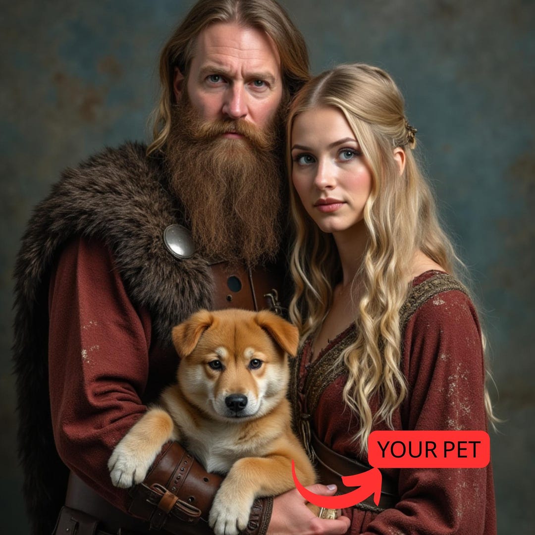 Custom Viking Family Portrait From Photo With Your Pets, Personalized ...