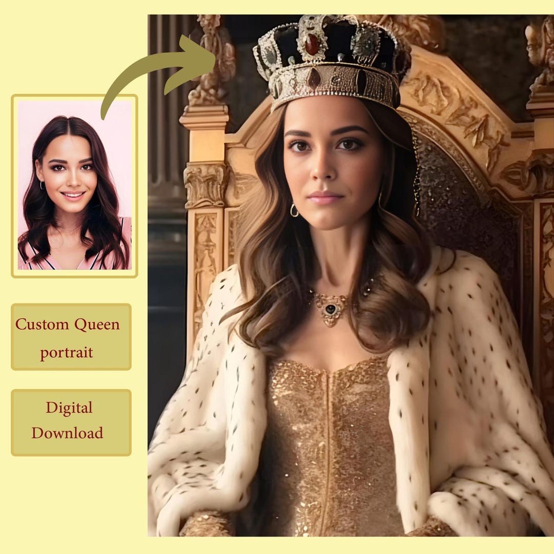 Custom Queen Portrait From Photo, Personalized Woman Portrait in Royal ...