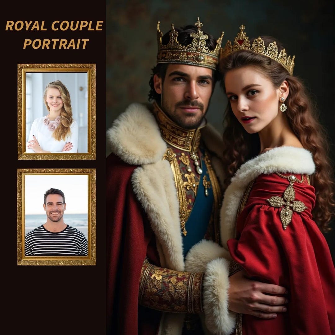 Custom Royal Couple Portrait From Photo, Turn Me Royal, Wedding ...