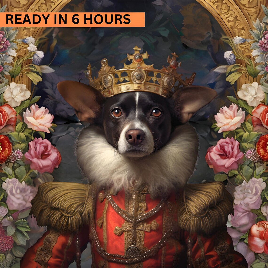 Queen Royal Portrait Regal Dog Portrait Renaissance Pet Art Royal King ...