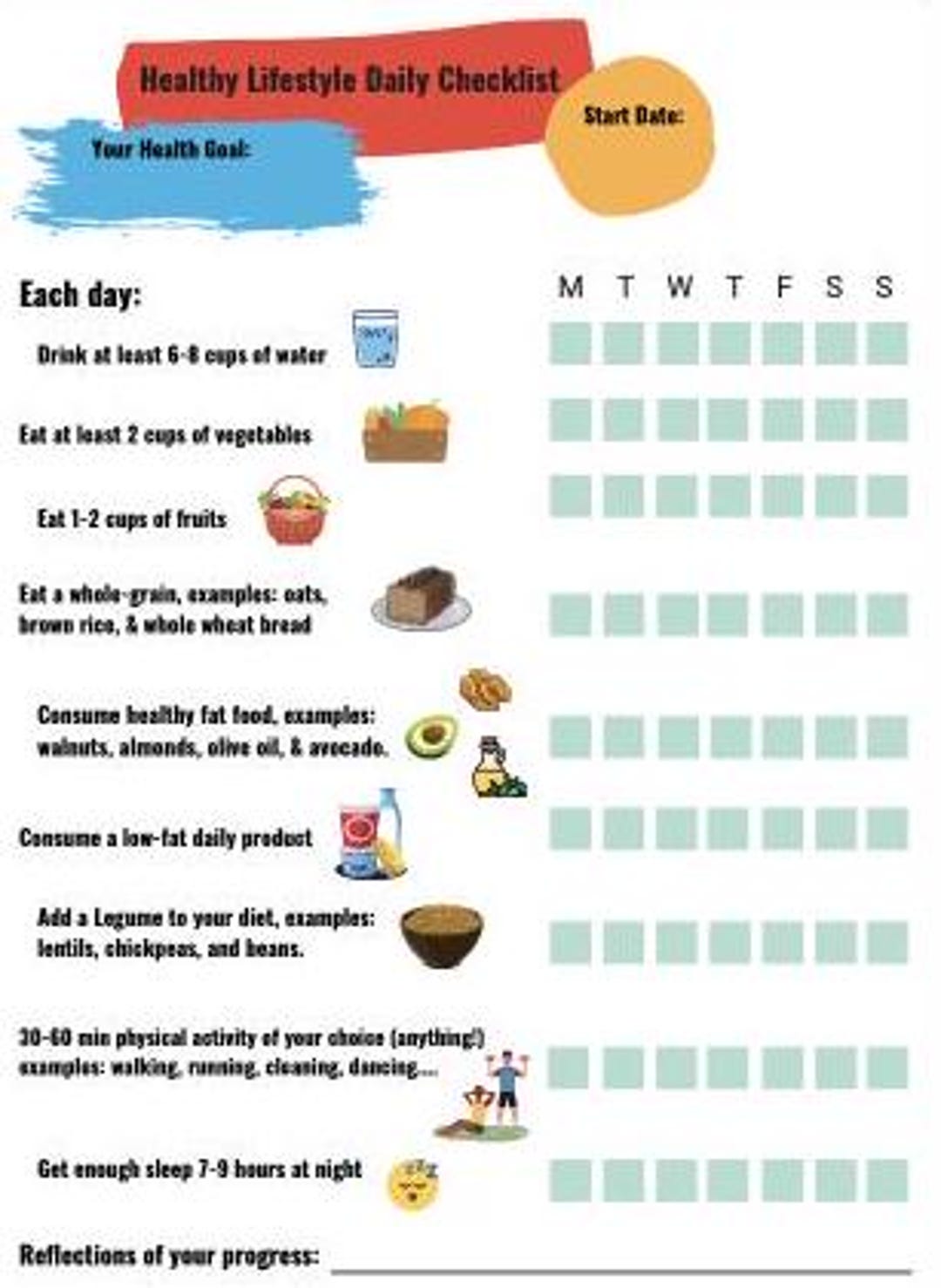 Healthy Checklist Created by a Dietitian Specialized in Weight Loss - Etsy