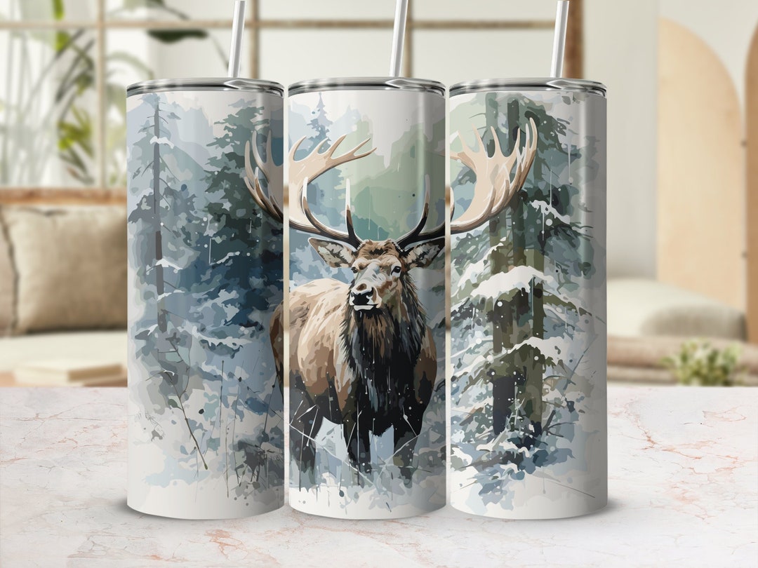 Watercolor Moose Sublimation Design 20oz Skinny Tumbler - Etsy