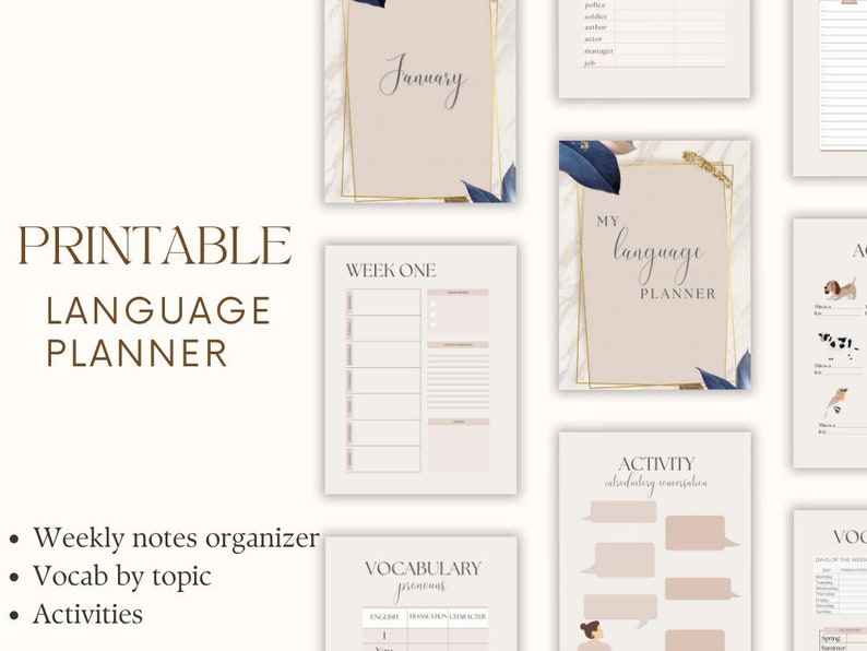 PRINTABLE Language Learning Planner, 500 Vocabulary Words, Language ...