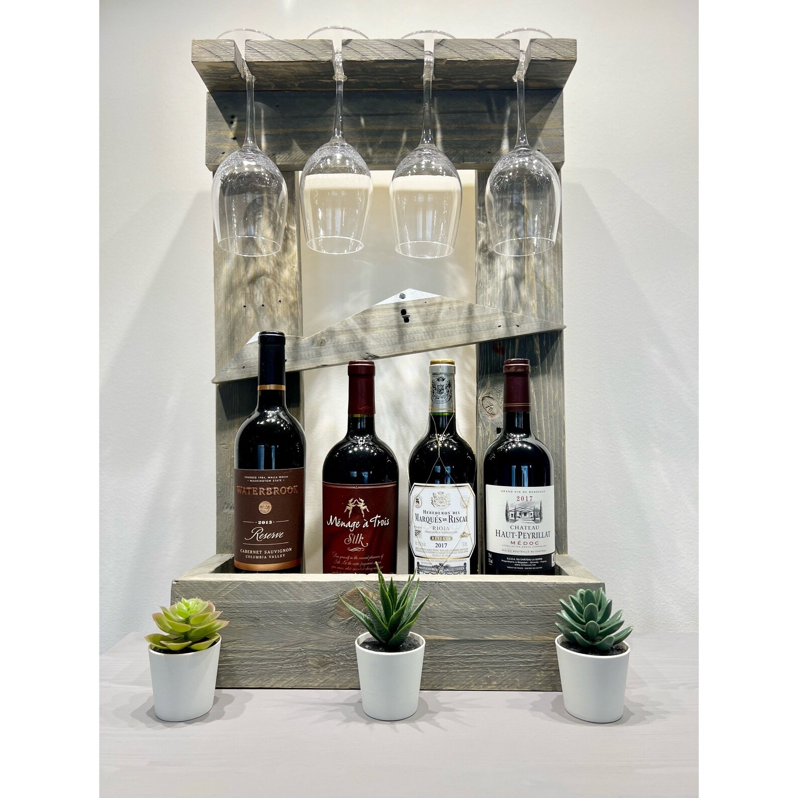 Rustic Standing Wine Rack, Wine Glass Rack, Bar Décor, Countertop Wine ...