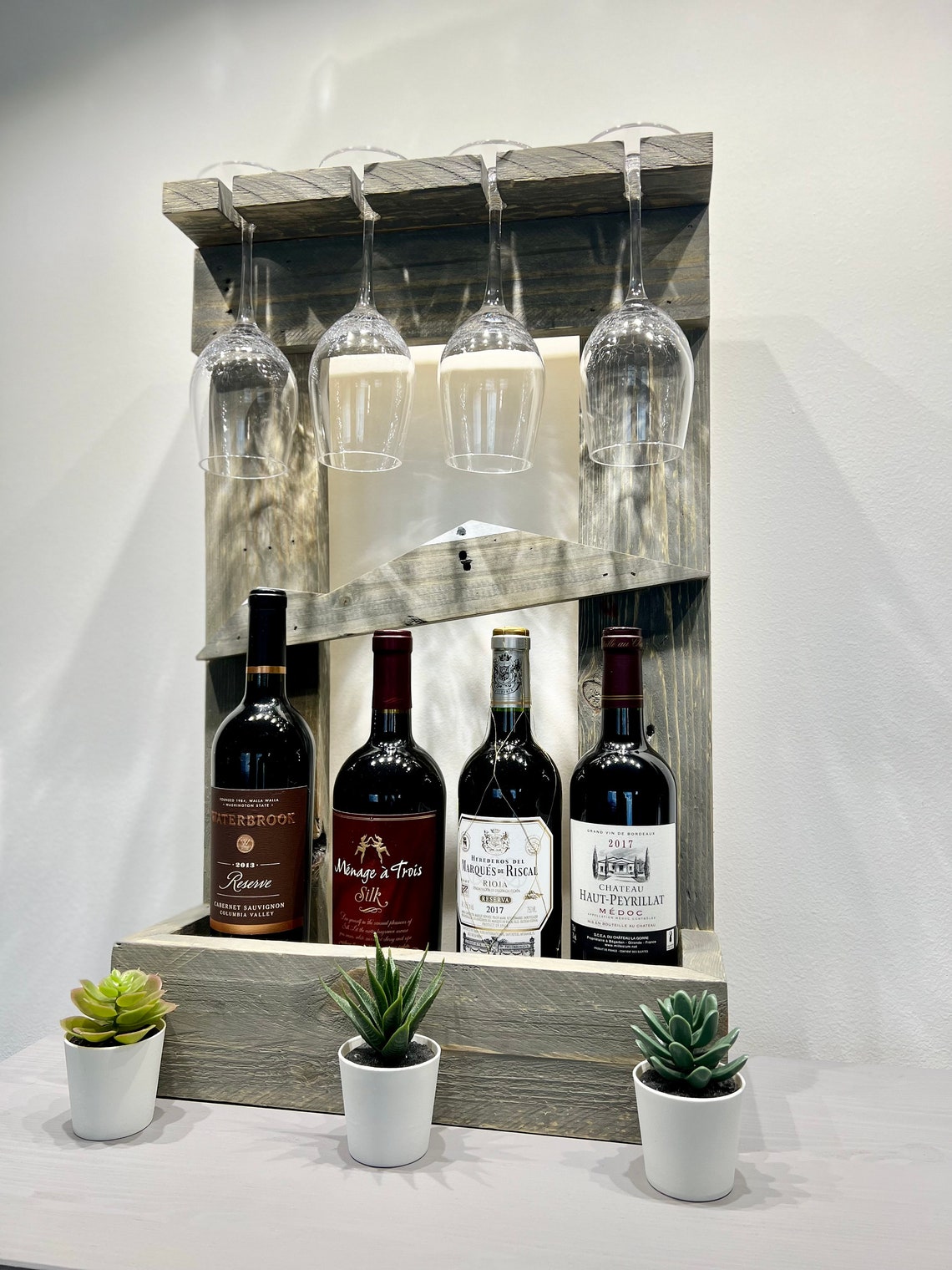 Rustic Standing Wine Rack, Wine Glass Rack, Bar Décor, Countertop Wine ...