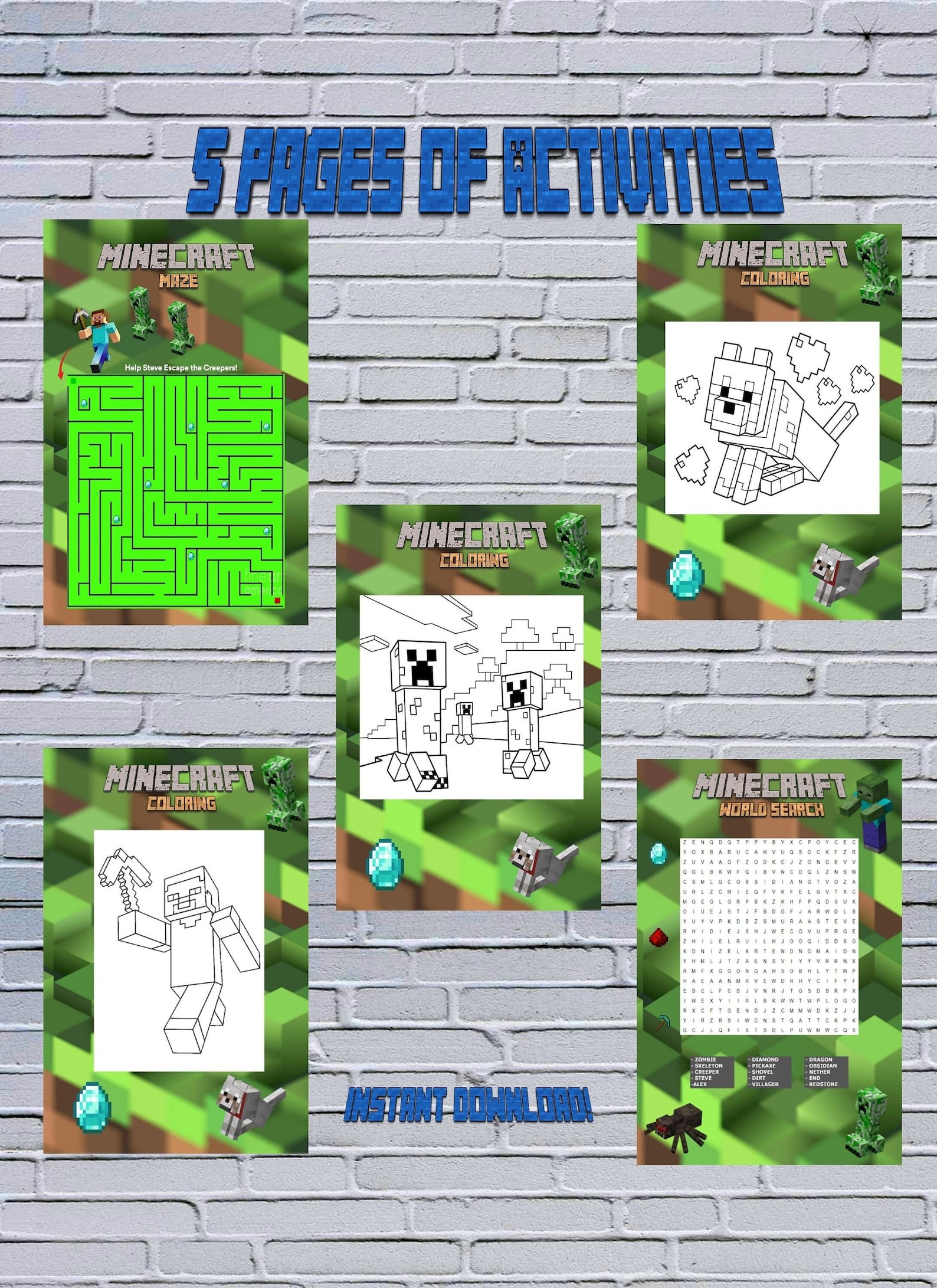 Printable Minecraft Activity Sheets/party Games - Instant Download ...
