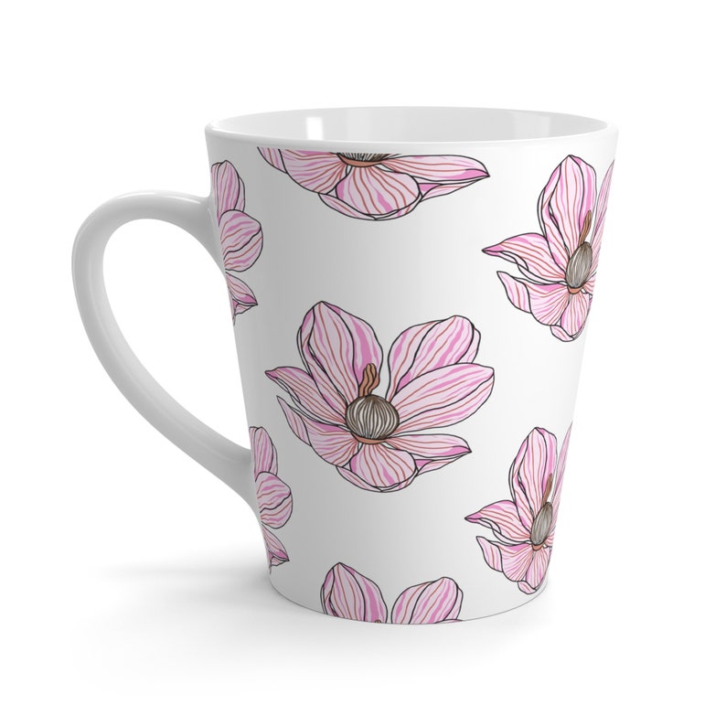 Pink Flowers Latte Mug Botanical Design Cup for Coffee and Tea Lovers ...