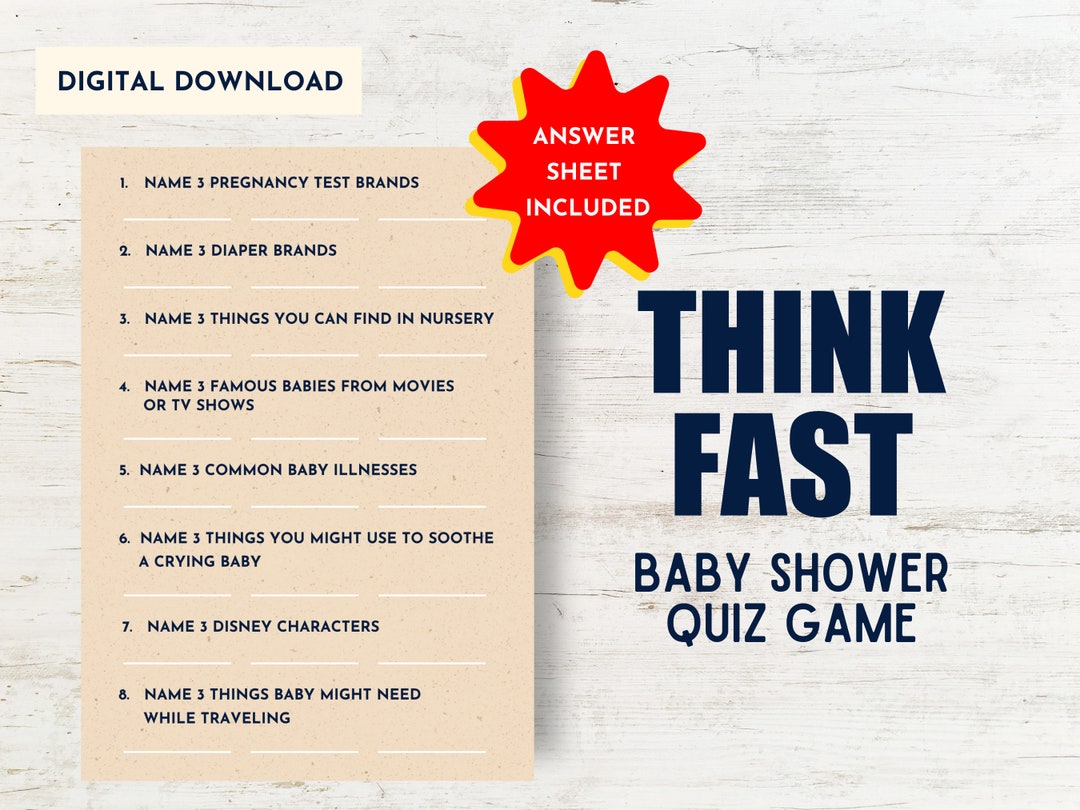 Think Fast Baby Shower Game Baby Shower Trivia Baby Trivia - Etsy