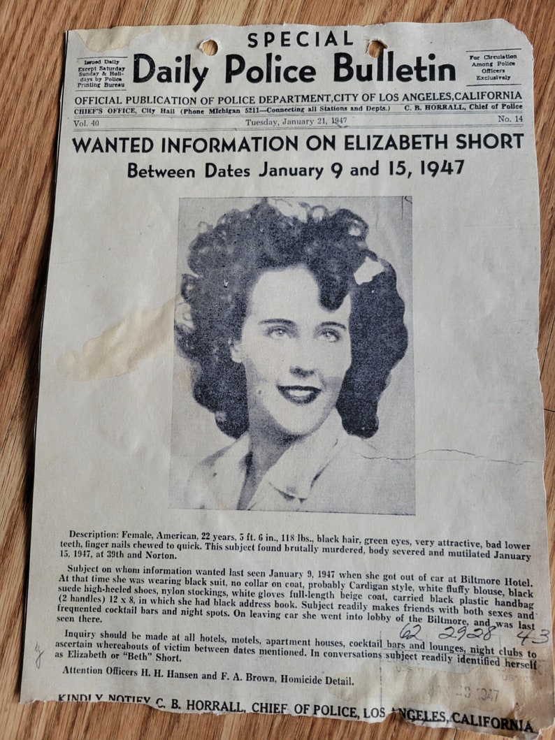 Elizabeth Short the black Dahlia Missing Person - Etsy