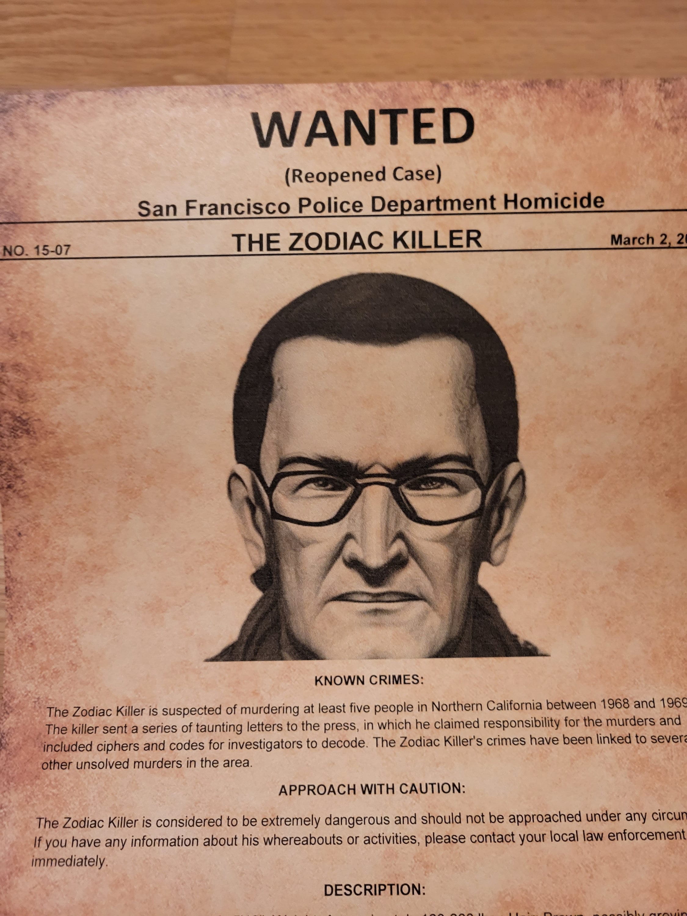 The Zodiac Killer Wanted Poster reopened Case 2007 - Etsy