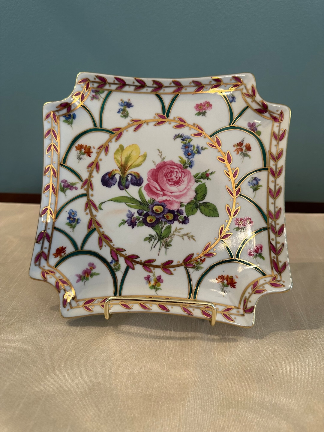 Vintage HEIRLOOM by TOYO Hand-painted Floral Flowers 22kt Gilt Square ...