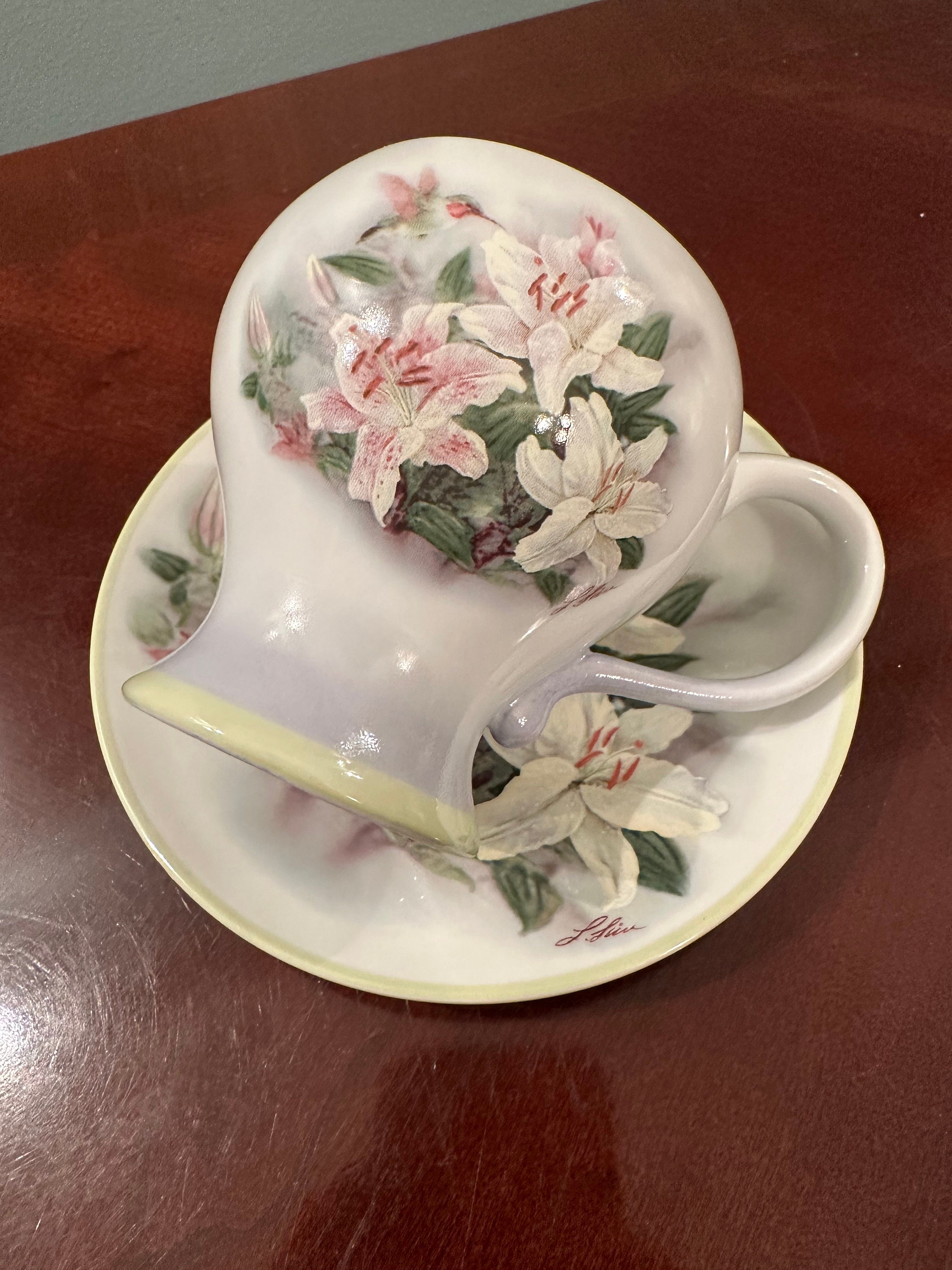 Vintage Lena Liu Hummingbird and Lilies Tea Cup and Saucer - Etsy