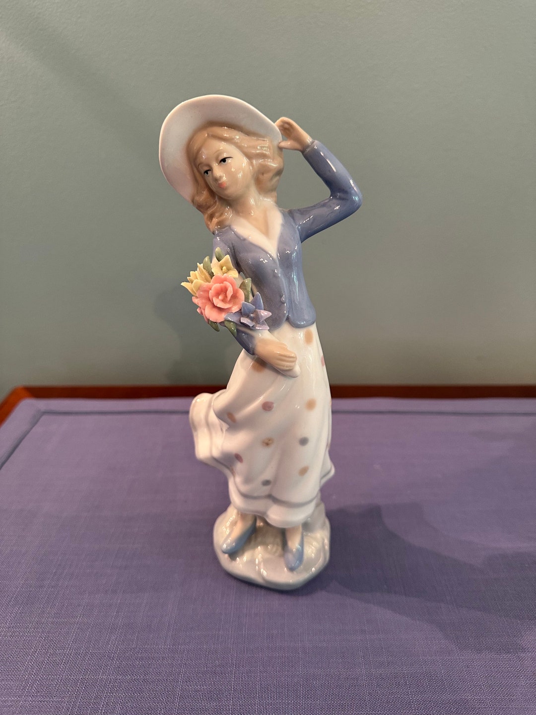 Vintage Porcelain Lady Figurine With Flowers. 9” Tall - Etsy