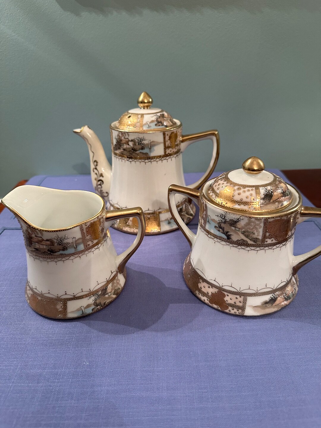 Antique Japanese Nippon Porcelain Teapot - Creamer- Sugar Bowl Set. - Etsy