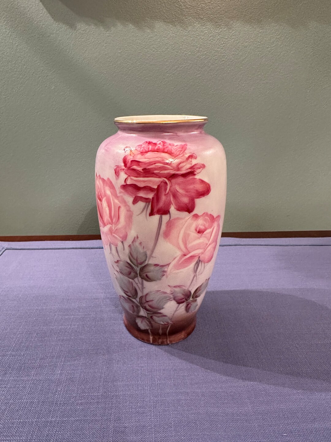 Nippon Hand Painted Pink Roses Vase - Etsy