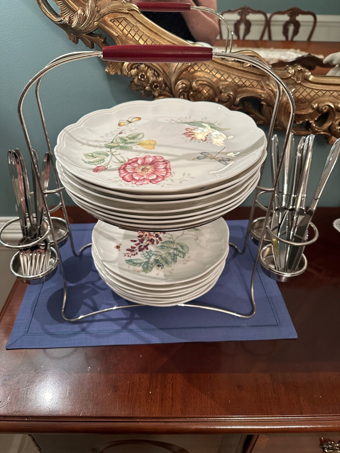 Vintage Metal Two-tier Buffet Server With Wood Handle. - Etsy