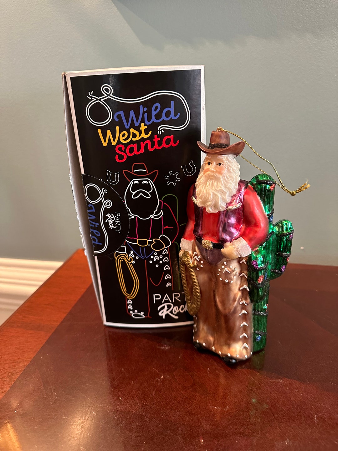 Party Rock Wild West Santa Glass Ornament - Etsy