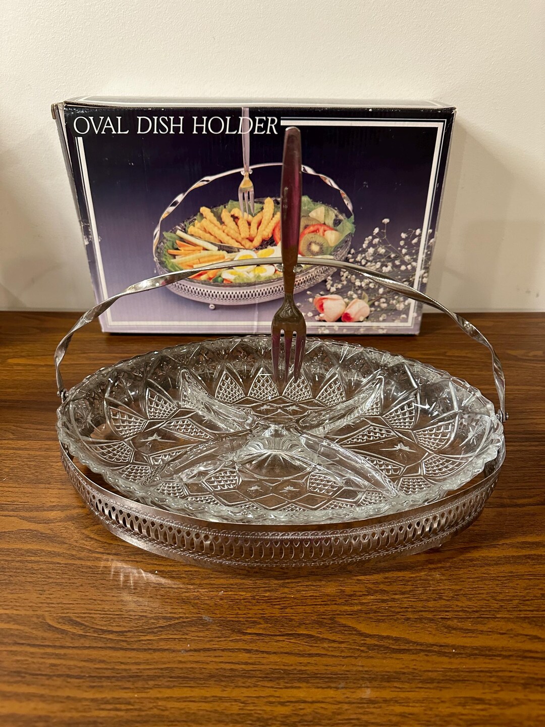 Davco Silver Plate Oval 4 Division Glass Dish. - Etsy