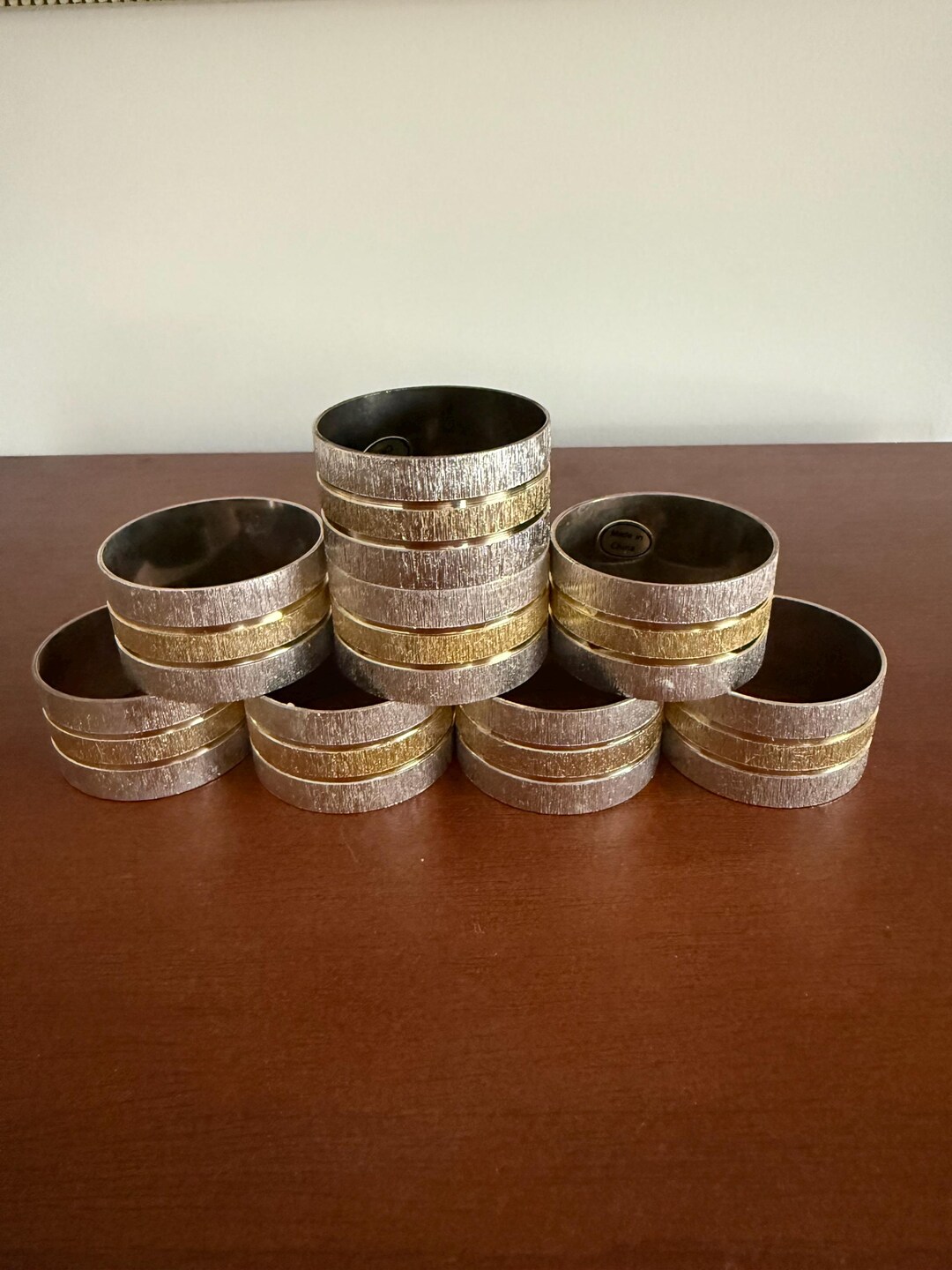 Vintage Wm A Rogers Round Silverplate & Polished Brass Napkin Rings Set ...