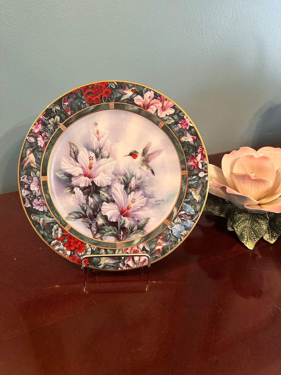 Vintage Lena Liu Hummingbird Plate - Etsy