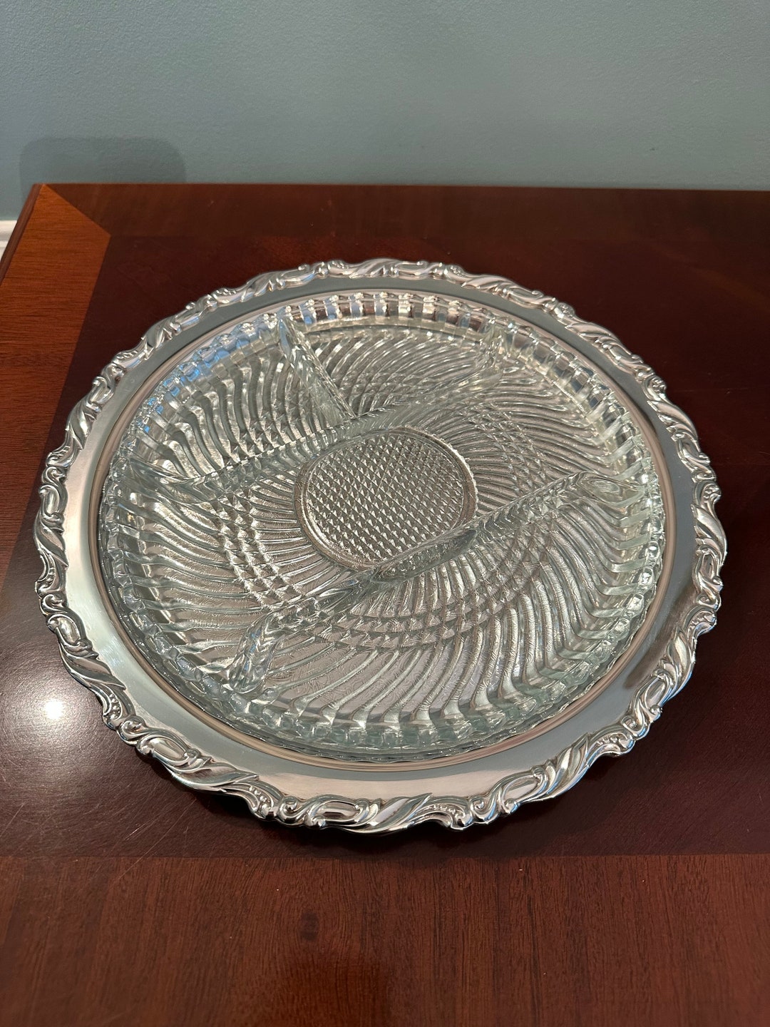 Vintage Oneida Ridgewood Relish Dish Silverplate Tray With Glass Liner ...
