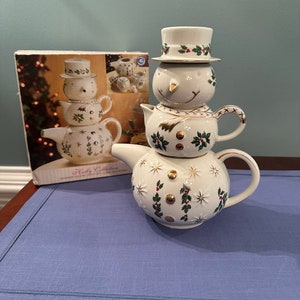 Holly Collection Snowman Stacking Teapot With Sugar and Creamer. - Etsy
