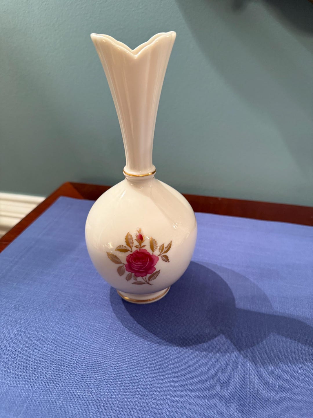 Lenox Ivory Roselyn Bud Vase , Pink Rose Gold Leaves, Gold Trim - Etsy