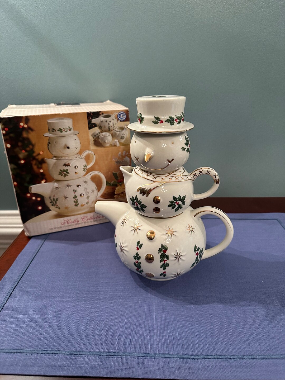 Holly Collection Snowman Stacking Teapot With Sugar and Creamer. - Etsy