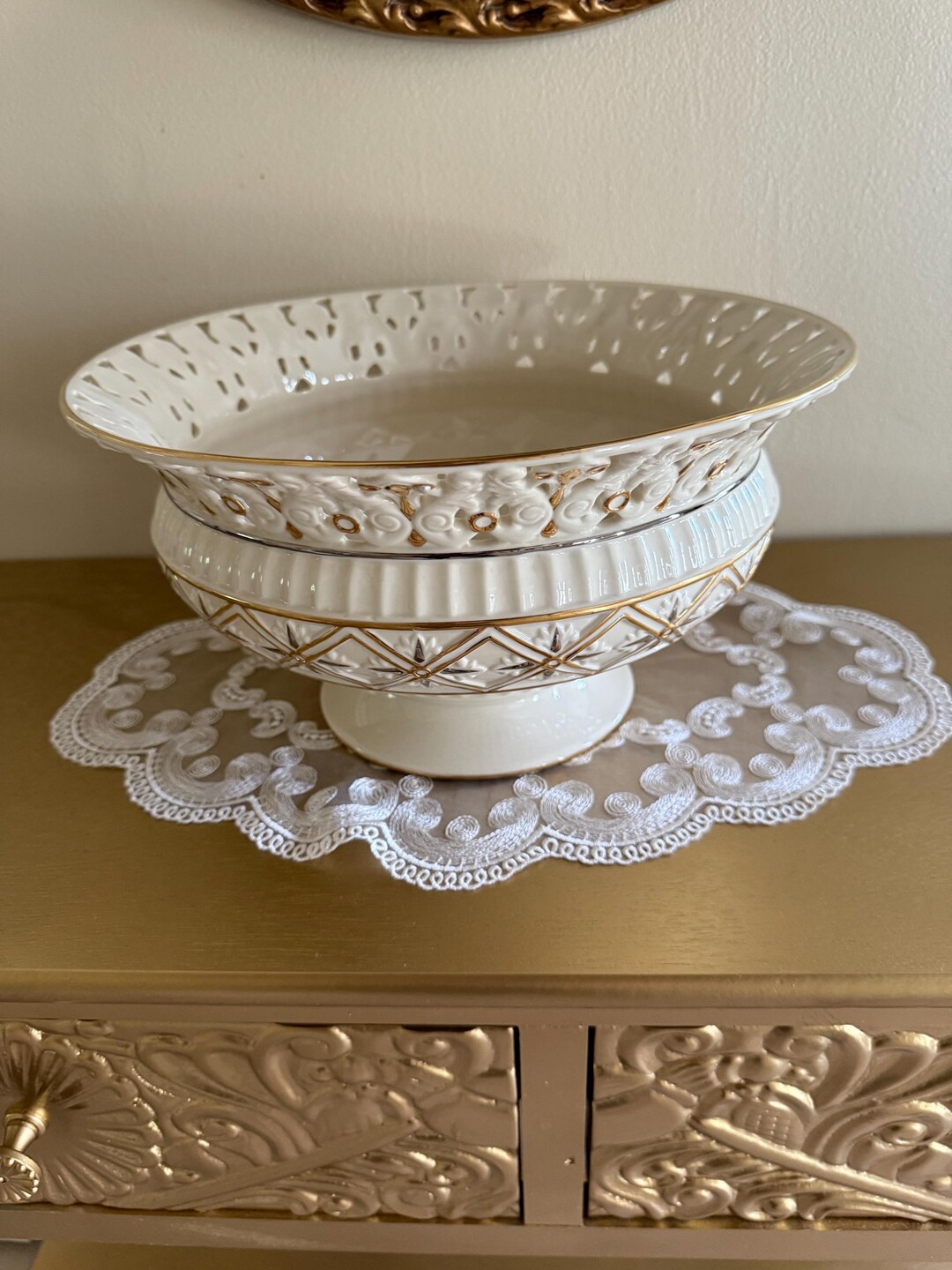 Lenox Large Florentine Ivory Gold Trimmed Centerpiece Bowl - Etsy
