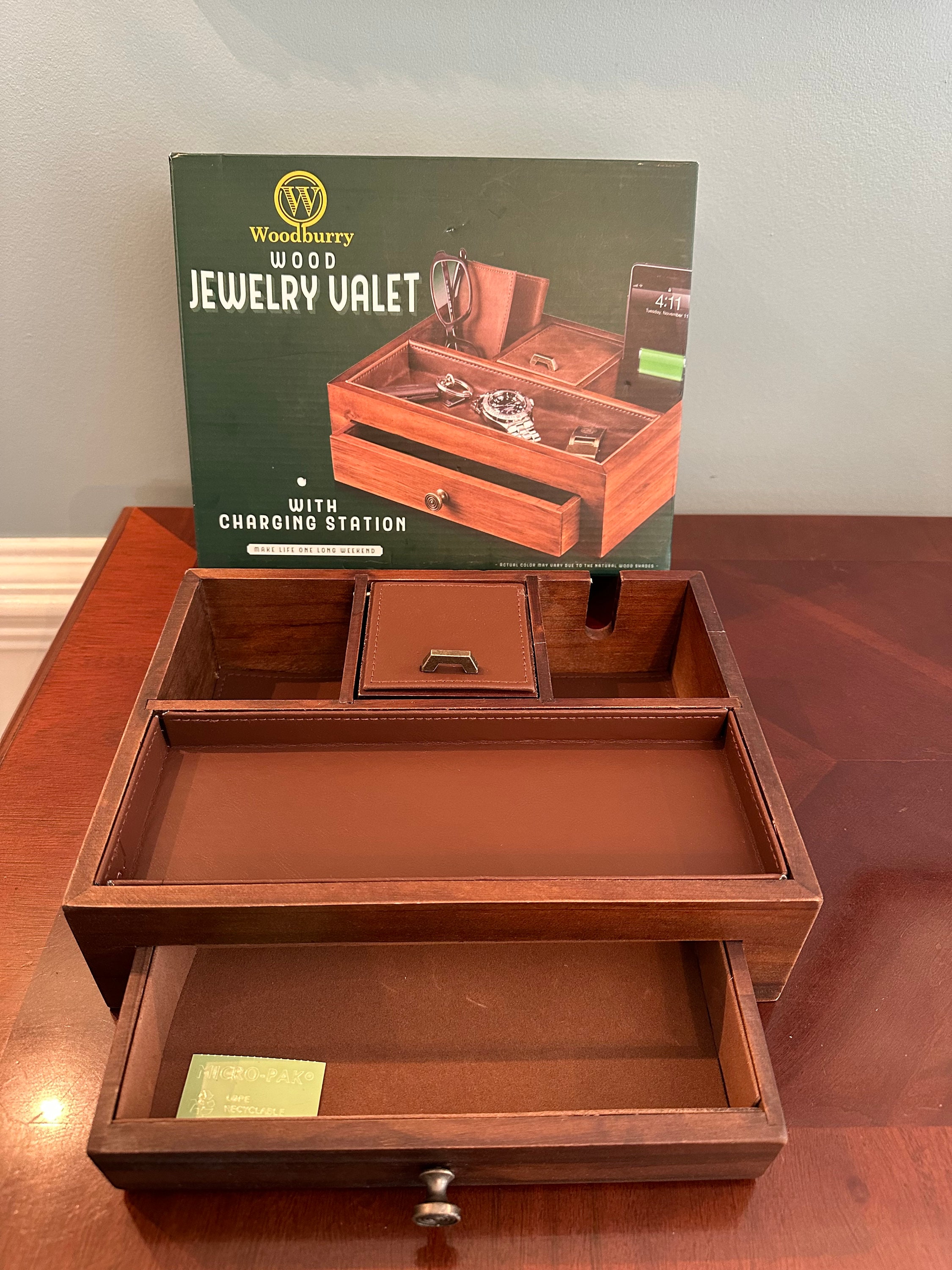 Woodburry Wood Jewelry Valet With Charging Station - Etsy