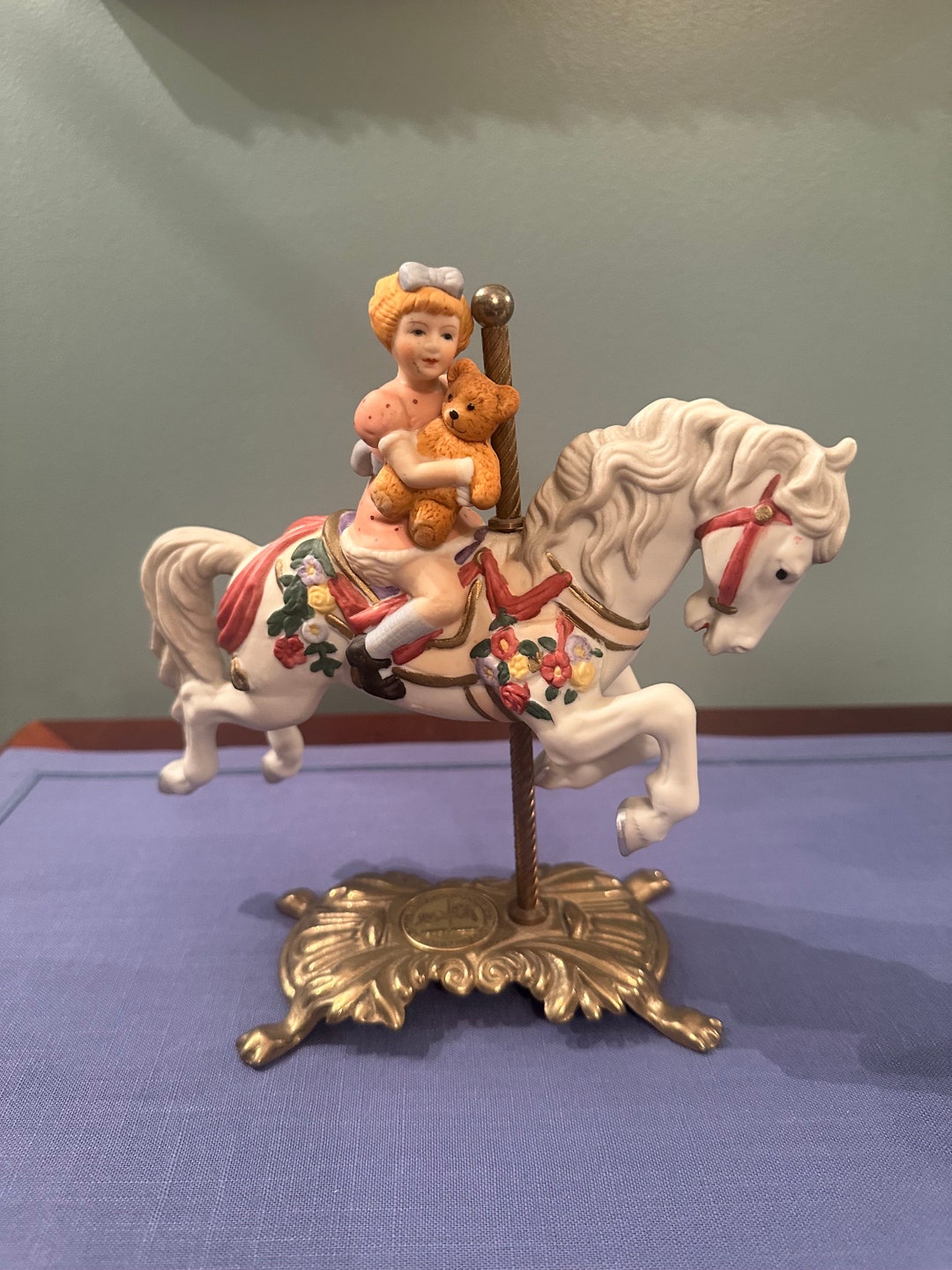 Vintage America Carousel Tobin Fraley Carousel Horse Girl With Bear. - Etsy