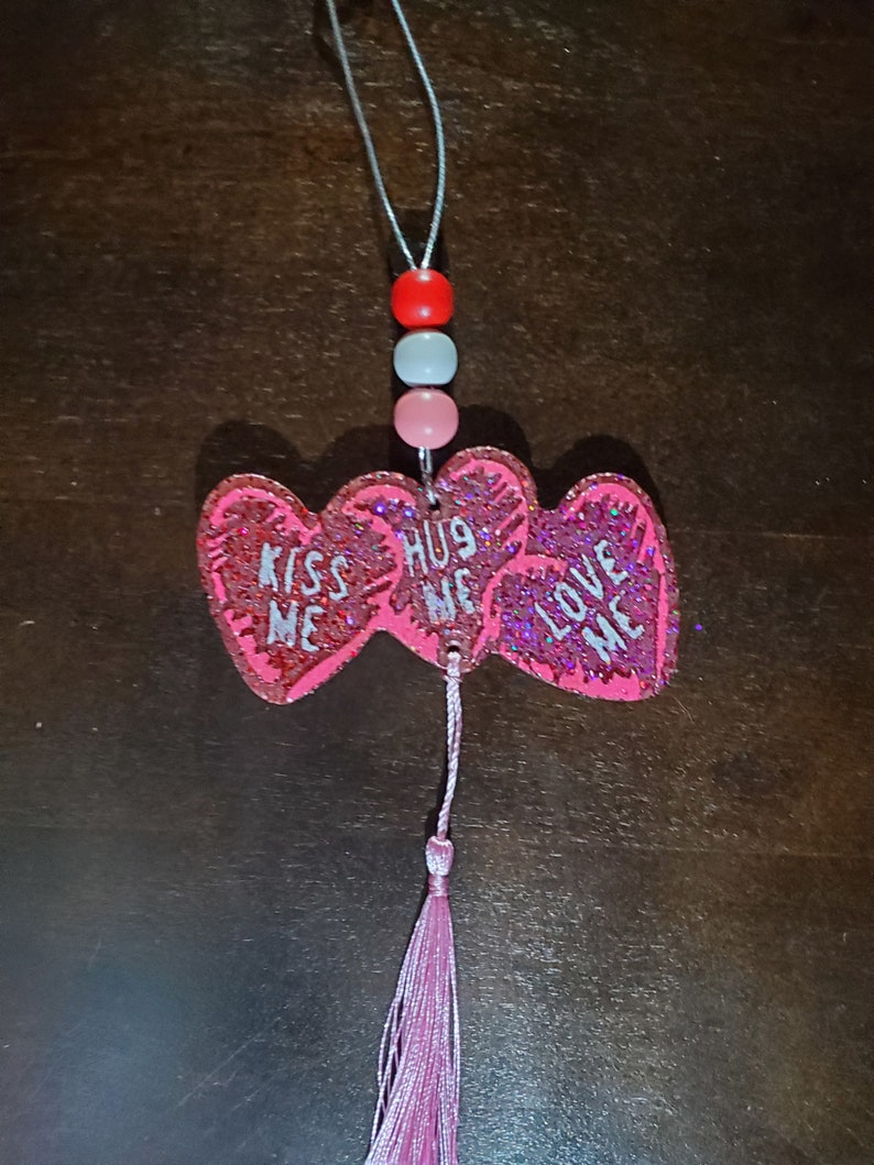 Valentines Day Pink Glittery Aroma Bead Car Freshie Heart Shape Lip ...