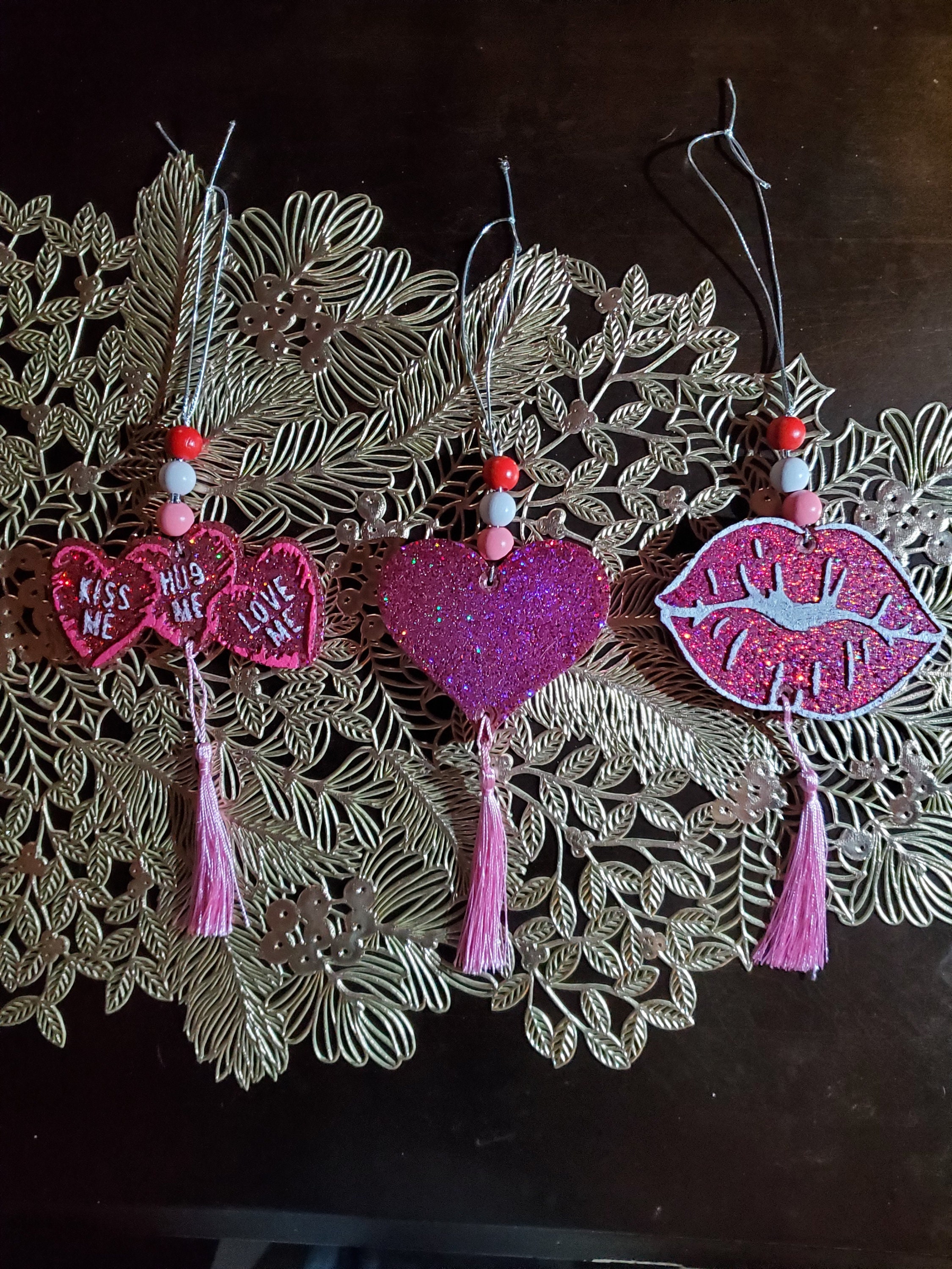 Valentines Day Pink Glittery Aroma Bead Car Freshie Heart Shape Lip ...