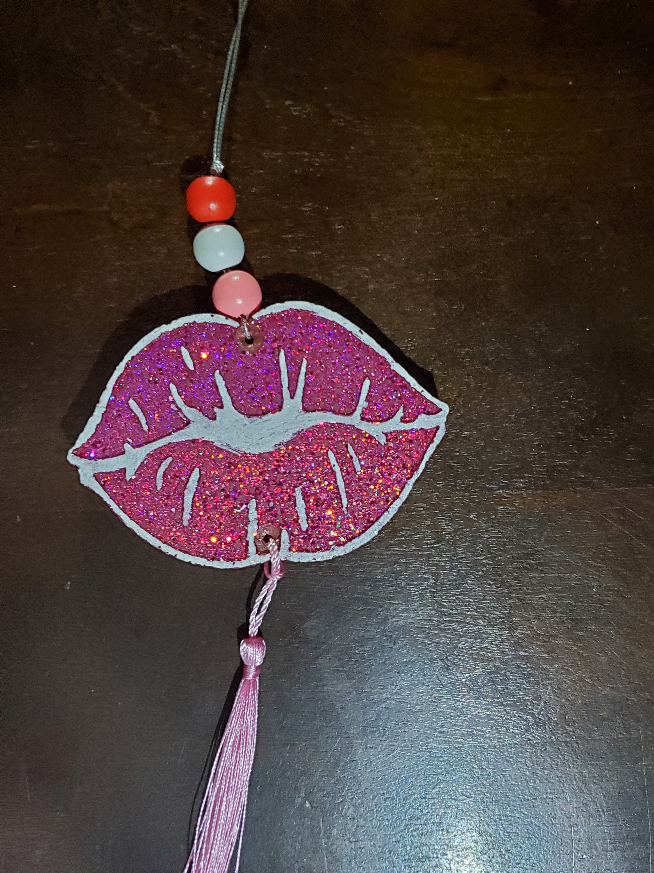 Valentines Day Pink Glittery Aroma Bead Car Freshie Heart Shape Lip ...