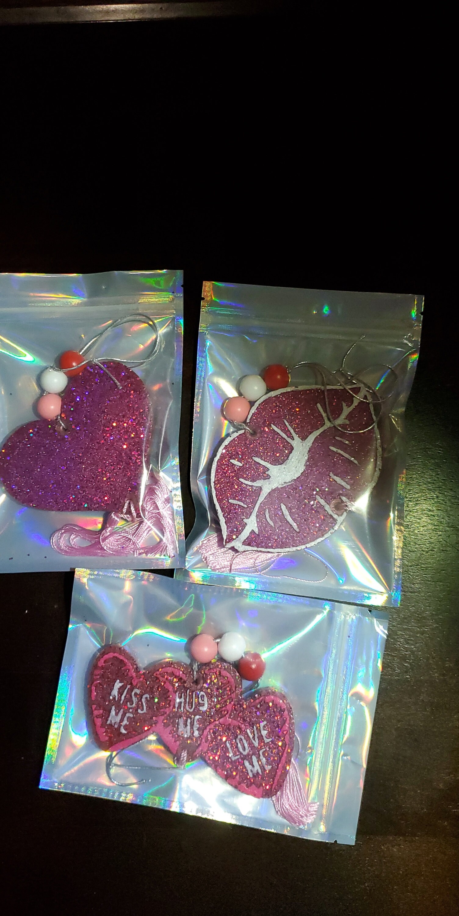 Valentines Day Pink Glittery Aroma Bead Car Freshie Heart Shape Lip ...