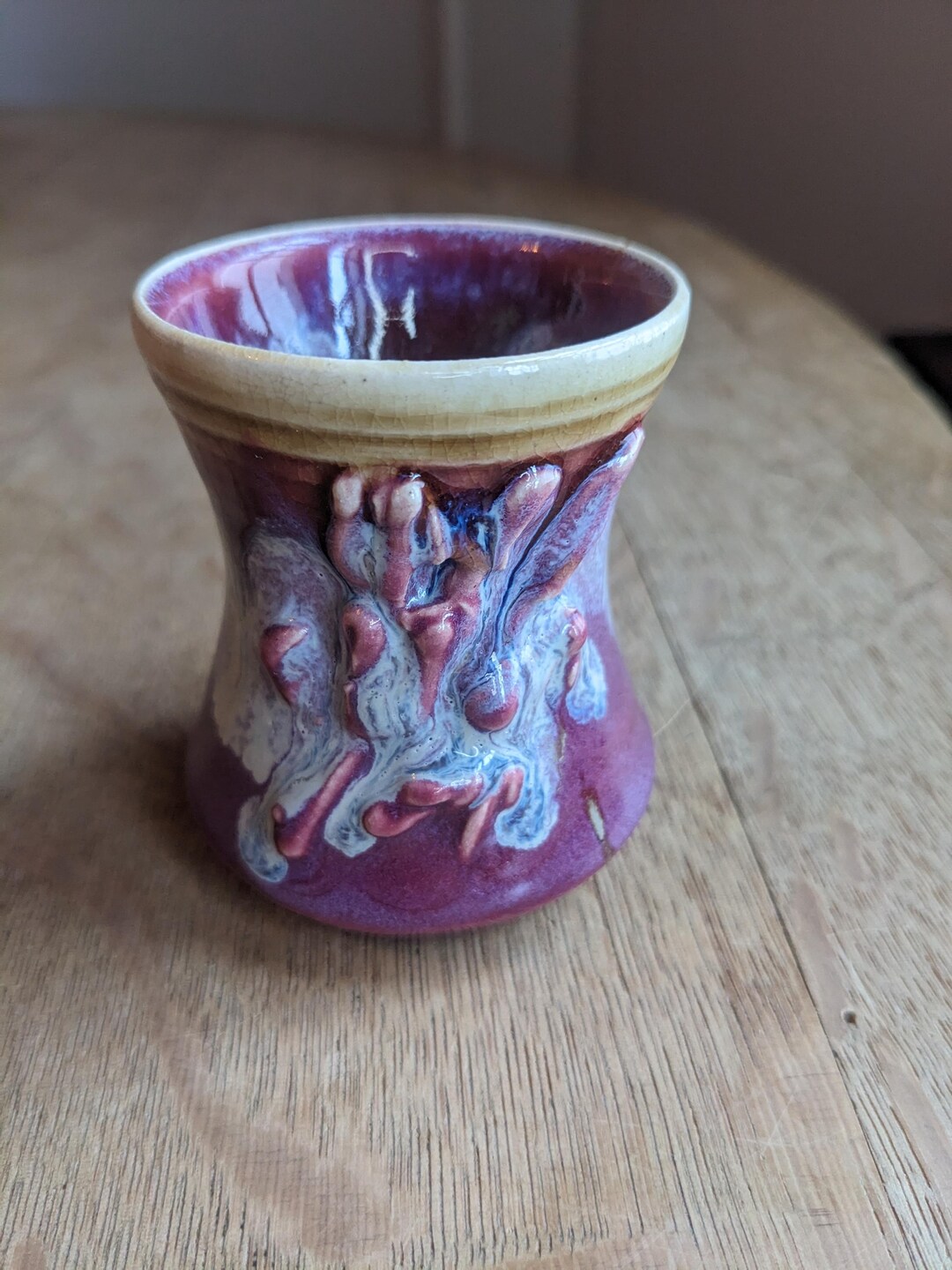 Small Glazed Texture Vase Mauve Maroon Lavender Blue Tan Cream Art ...