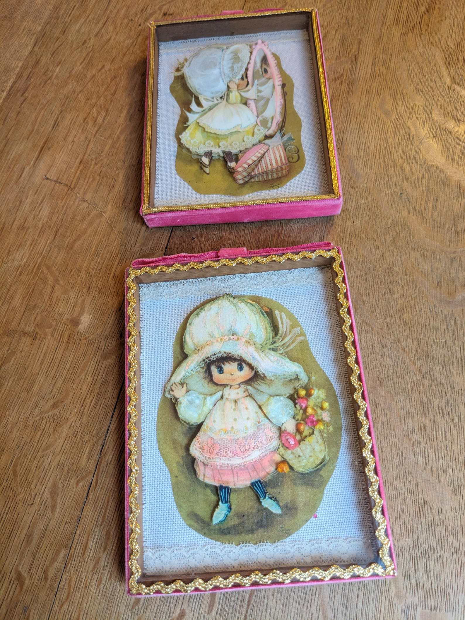 Vintage Hallmark Merry Mary 3D Paper Art Pink Shadowbox Frame Set of 2 ...