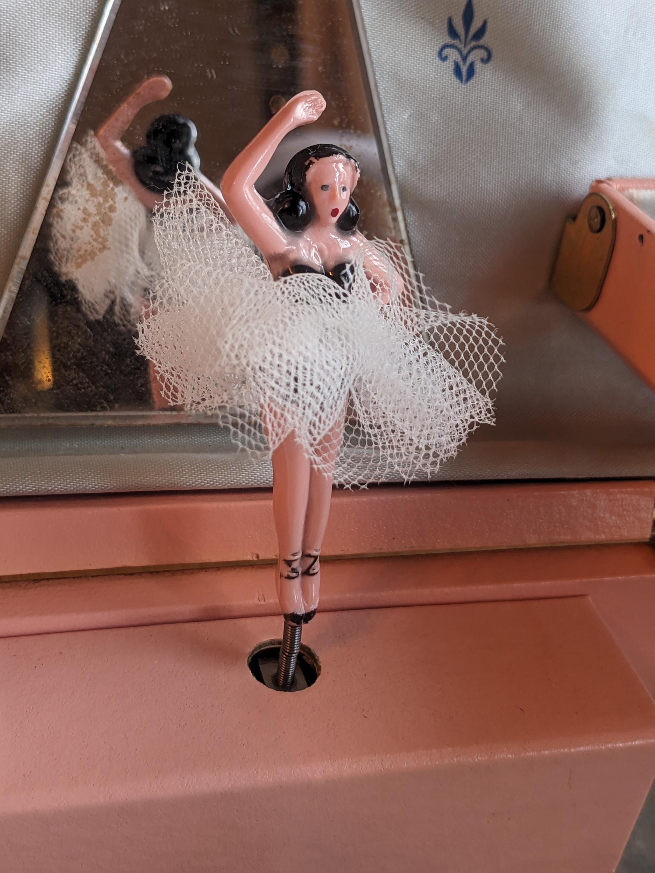 Vintage Dancing Ballerina Musical Jewelry Box Pink With Blue Lining and ...