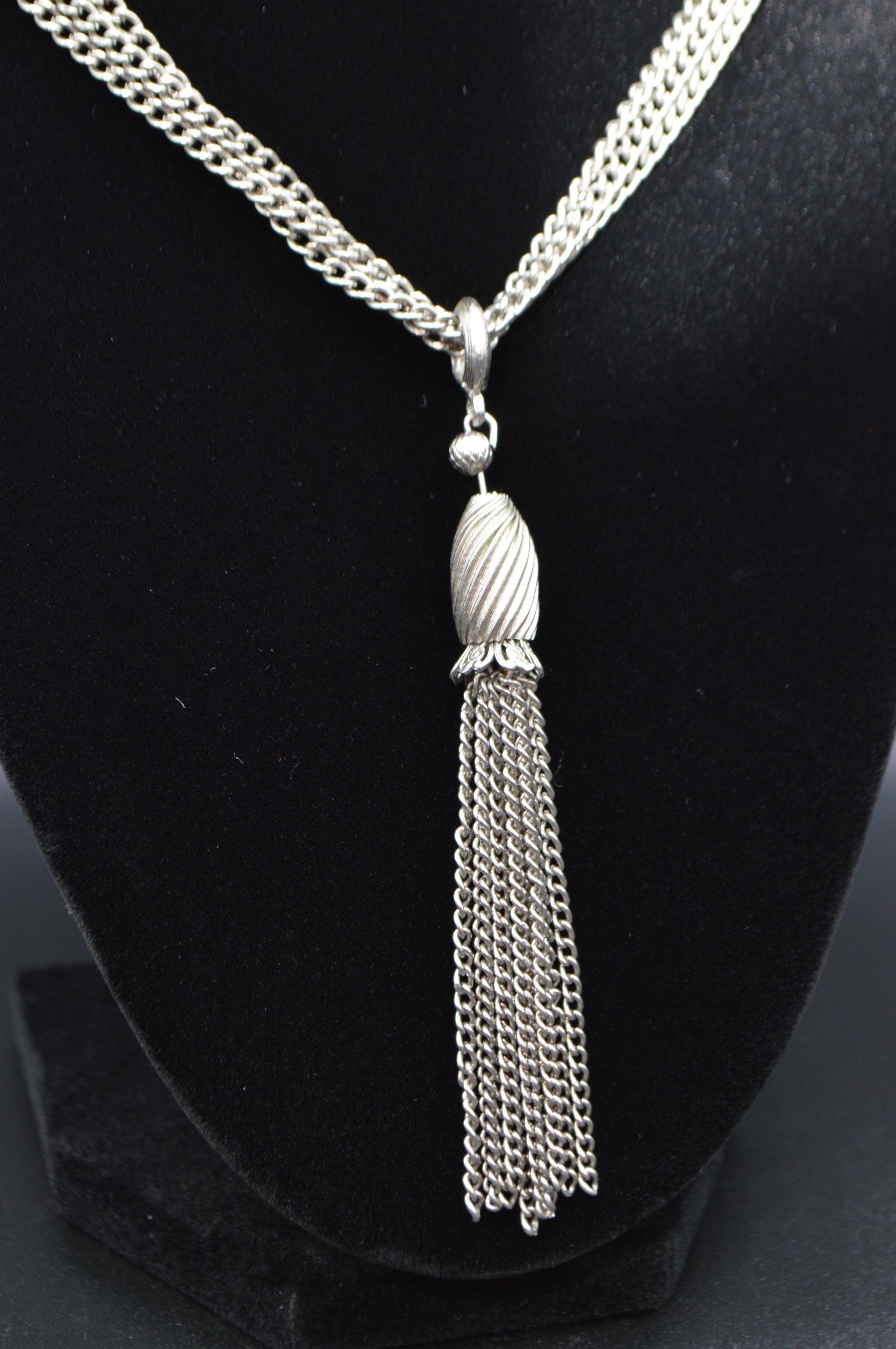 Vintage Stainless Steel Triple Chain Fringe Necklace - Etsy