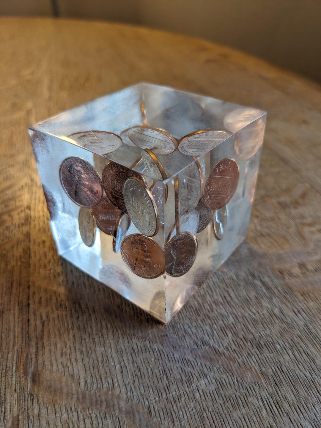 Vintage Clear Acrylic 1971 U.S. Pennies Cube Paperweight - Etsy