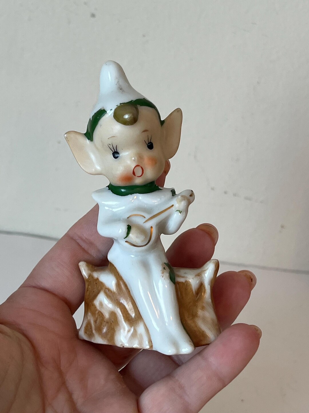Vintage Pixie Elf With Banjo Figurine, 1950's Japanese Collectible, Elf ...