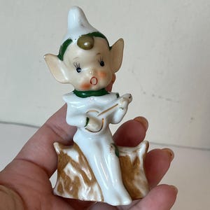Vintage Pixie Elf With Banjo Figurine, 1950's Japanese Collectible, Elf ...
