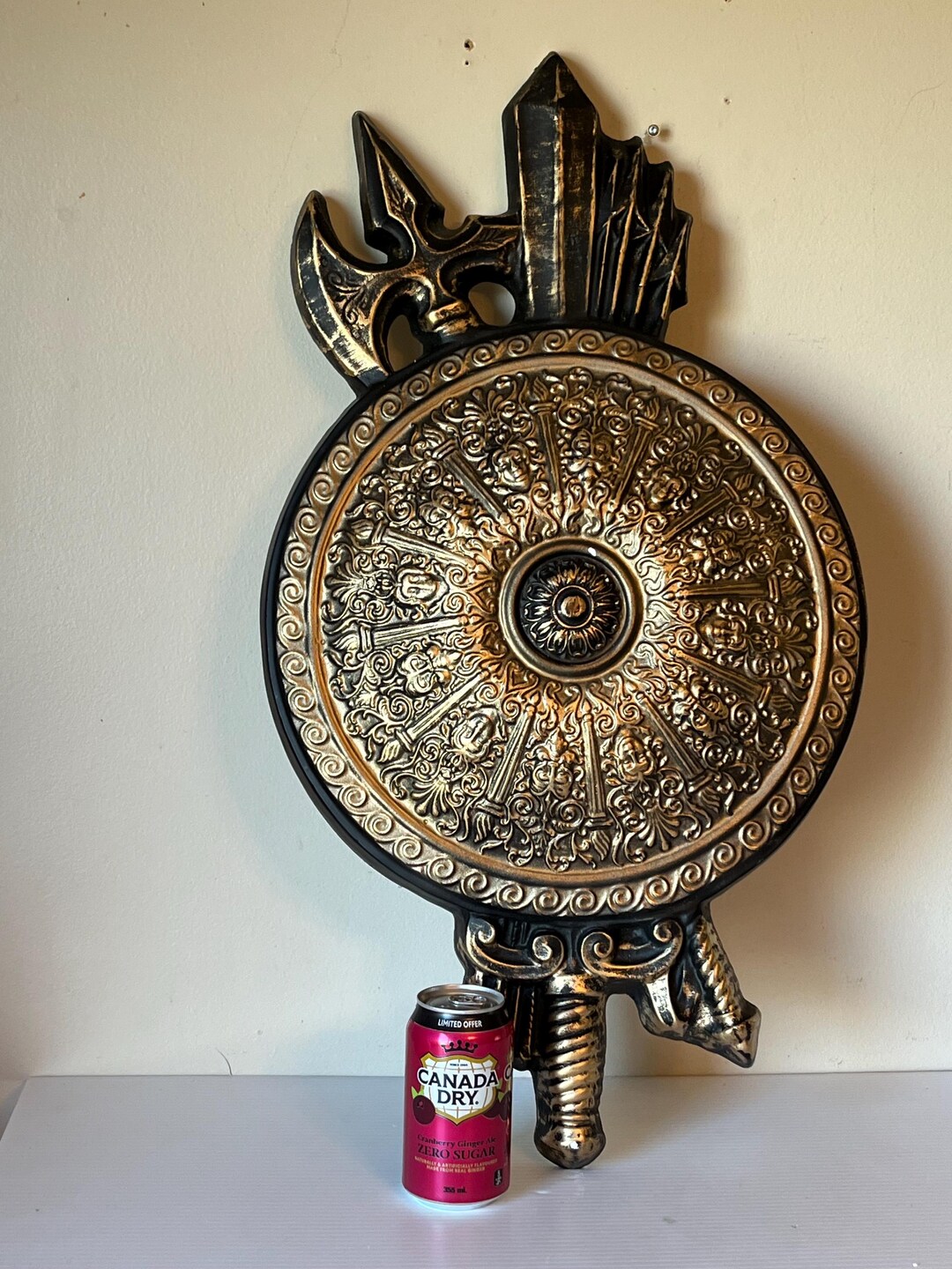 Huge Vintage Coat of Armor Shield Chalk Ware, Sword Axe Arrows Wall ...