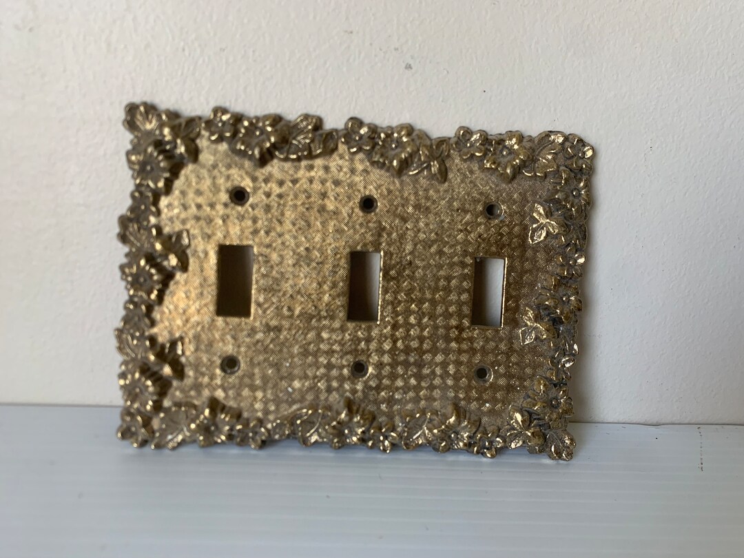 Metal Triple Light Switch Cover, Vintage Scrolled Switchplate, Salvage ...